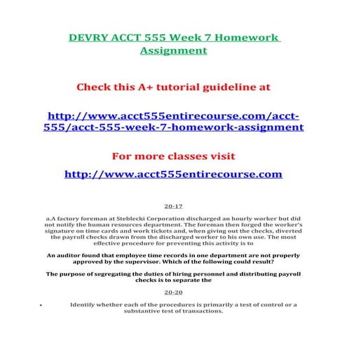 Devry acct 555 week 7 homework assignment | DOC