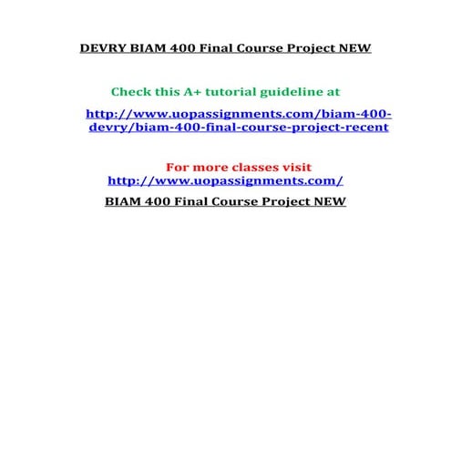 Devry biam 400 final course project new | PDF