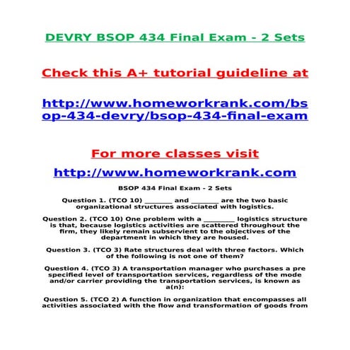 Devry bsop 434 final exam | PDF