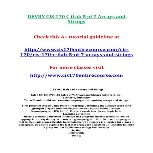 Devry cis 170 c i lab 5 of 7 arrays and strings | PDF
