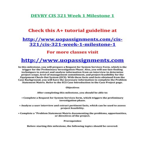 Devry cis 321 week 1 milestone 1 | PDF