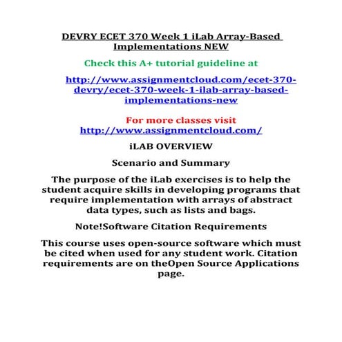 Devry ecet 370 week 1 i lab array | PDF