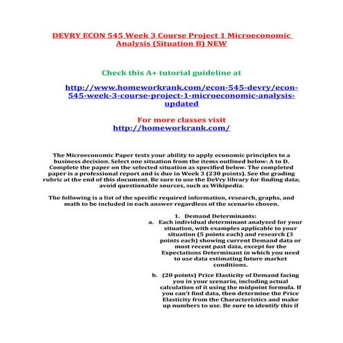 Devry econ 545 week 3 course project 1 microeconomic analysis | DOC | Agriculture | Industries