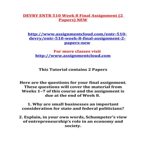 Devry entr 510 week 8 final assignment | DOC
