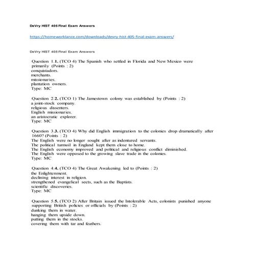 De vry hist 405 final exam answers | PDF