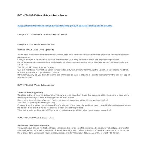 Poli 330 (political science) entire course | DOCX
