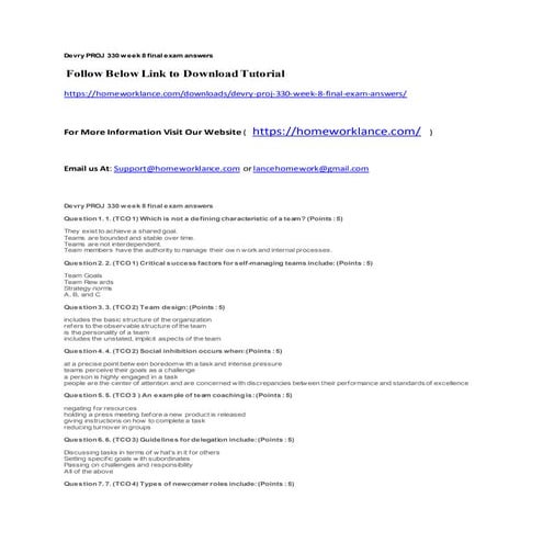 Devry proj 330 week 8 final exam answers | DOCX