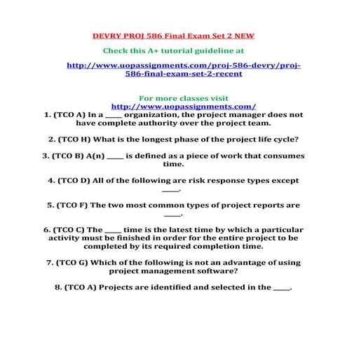 Devry proj 586 final exam set 2 new | DOC