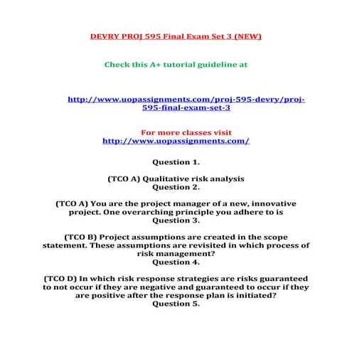 Devry proj 595 final exam set 3 | DOC