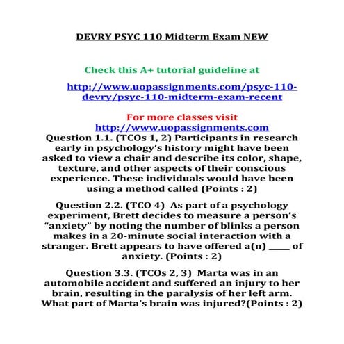 Devry psyc 110 midterm exam new | DOC