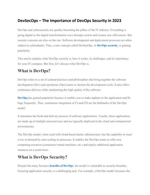 DevSecOps: Integrating Security into DevOps | PDF