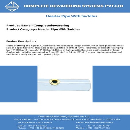 Dewatering header pipe with saddles | PDF