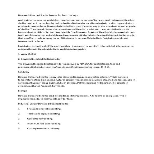 Aleuritic acid | PDF