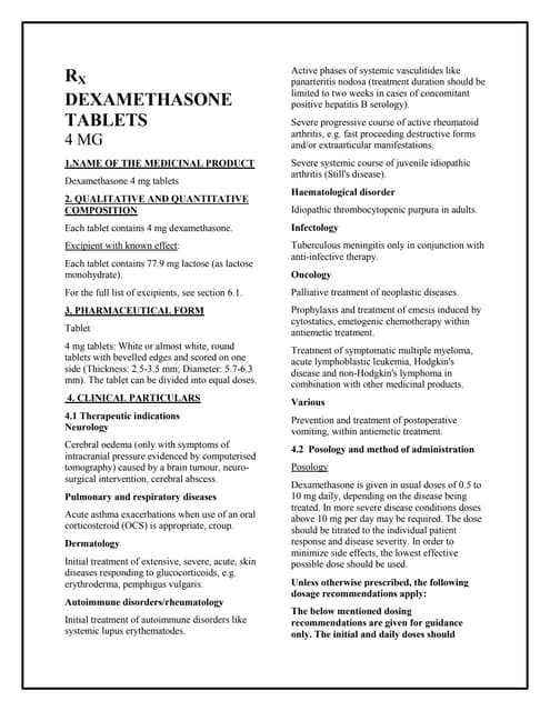 Dexamethasone: Drug study guide for Nurses | DOCX