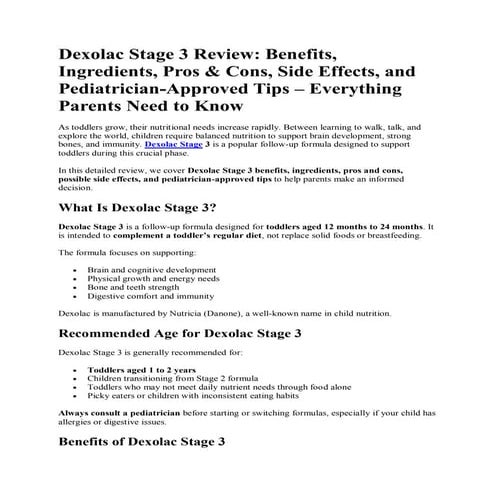 Dexolac Stage 3: Complete Nutrition for Growing Toddlers | PDF