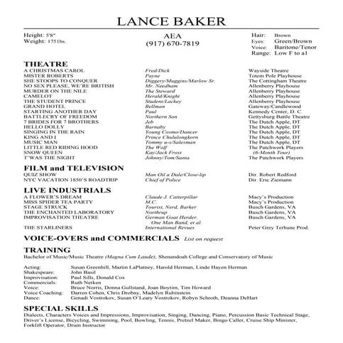 Lance Baker Acting Resume | DOC