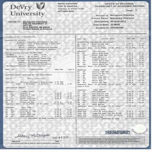 DeVry Transcript small file | PDF