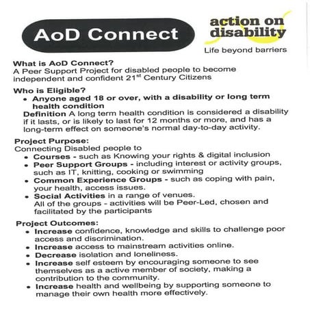 About AoD Connect - Peer Support Project | PDF