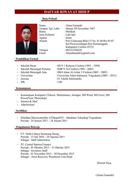 Contoh CV Lamaran Kerja Yang Baik dan Benar | PDF