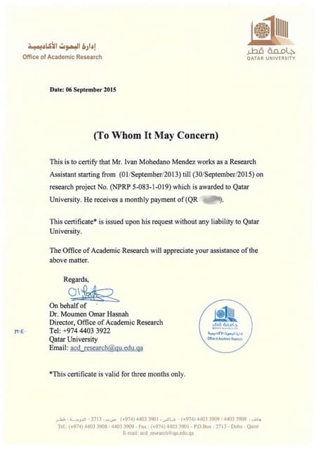 Qatar University - Job Offer | PDF