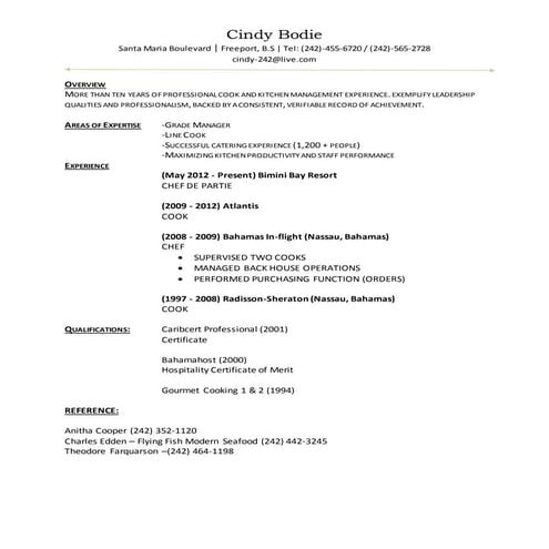 Cindy Bodie Resume 2014 | PDF