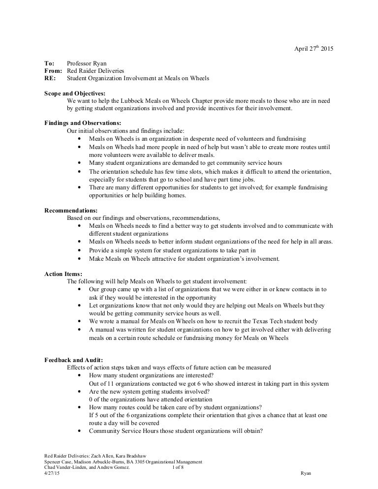 Memo and Narrative Report