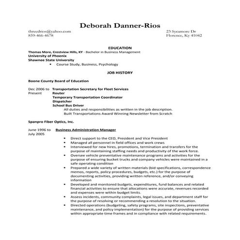 Resume Debbi Danner-Rios - Professional | PDF