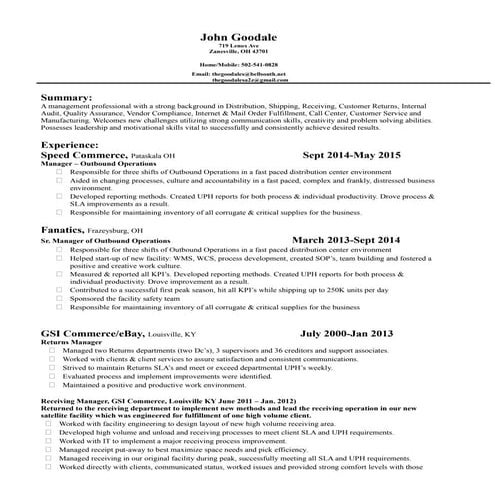 John Goodale Resume 2015 | RTF | Logistics | Business