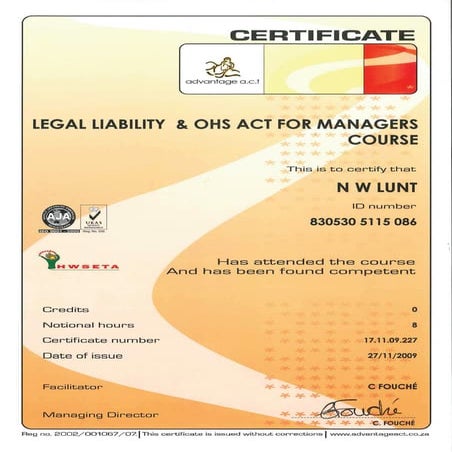 Legal liability and OHS Act | PDF