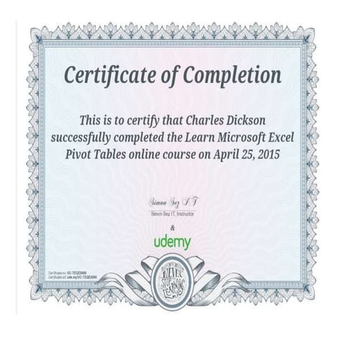 Microsoft Excel Pivot Table CEU Certificate | DOCX