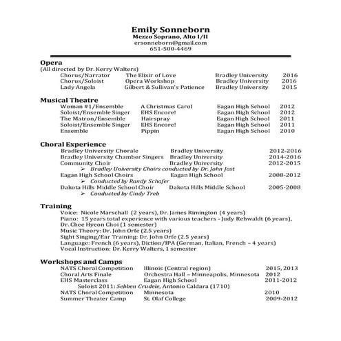 Emily Sonneborn Vocal-Choral Resume | DOCX