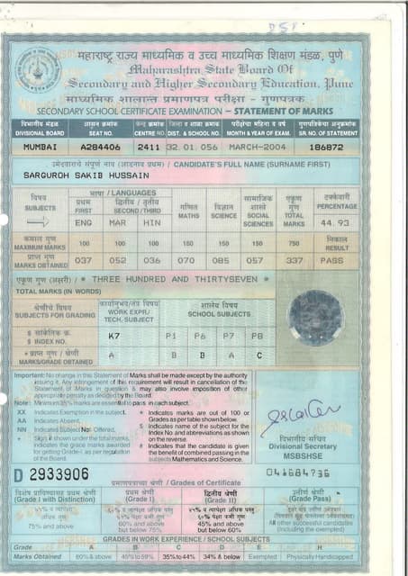 Grade Mark Sheet | PDF
