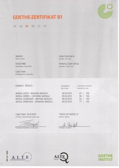 GOETHE-ZERTIFIKAT A2 - START DEUTSCH 2 - INSGESAMTTOTAL 73_100 - PRÄD…