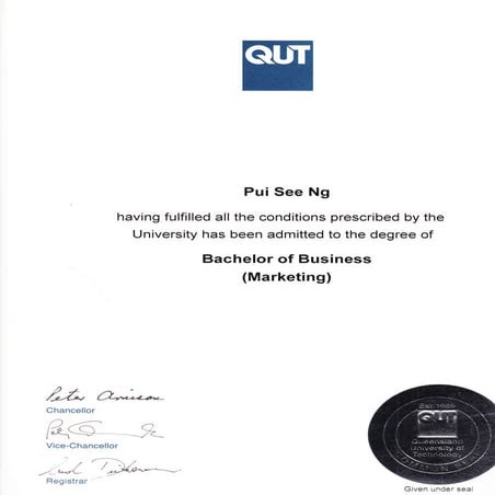 QUT certificate | PDF | Undergraduate Education | College Education