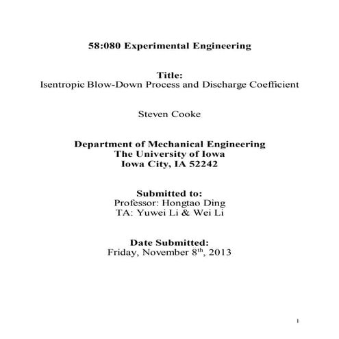 Isentropic Blow-Down Process and Discharge Coefficient | PDF