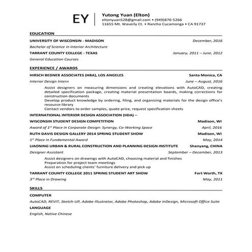 Yutong Yuan's Resume | PDF