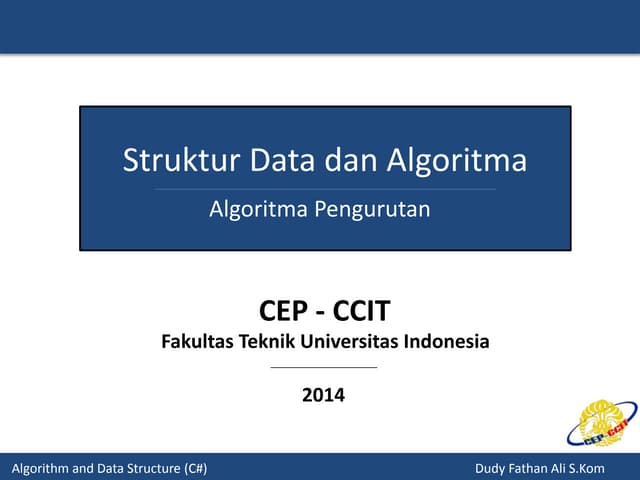 Algorithm & Data Structure - Algoritma Pengurutan | PPT Algorithm & Data Structure - Algoritma Pengurutan | PPT