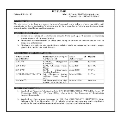Final Resume of srikanth | PDF | Business Accounting & Finance | Business