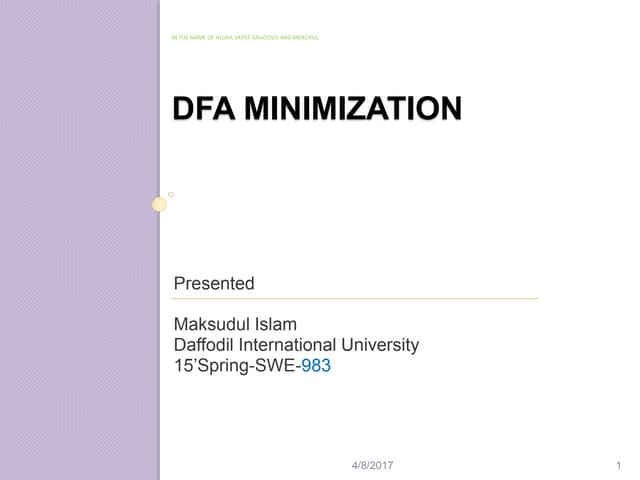 DFA Minimization | PPT DFA Minimization | PPT