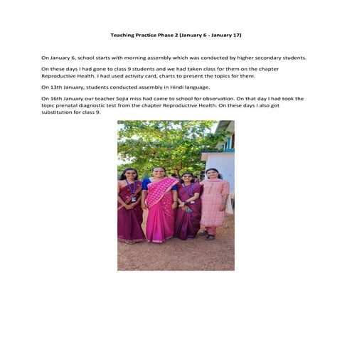phase 2 teaching practice at Elamannoor school | PDF