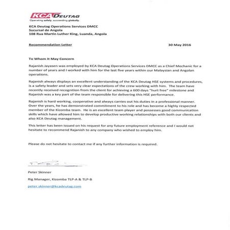 Peter Mgrs Recommendation KCA | PDF