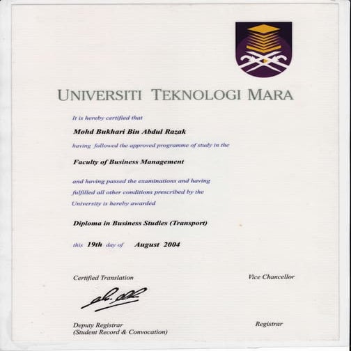 UiTM CERTIFICATE 1 | PDF