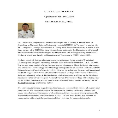 Dr. Lin YL Curriculum Vitae FINAL | PDF