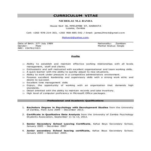 CURRICULUM VITAE NICHOLAS MJ BANDA | DOCX