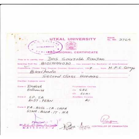 GRADUATION PROVISIONAL CERTIFICATE-SAURABH DAS. | PDF | Graduation ...