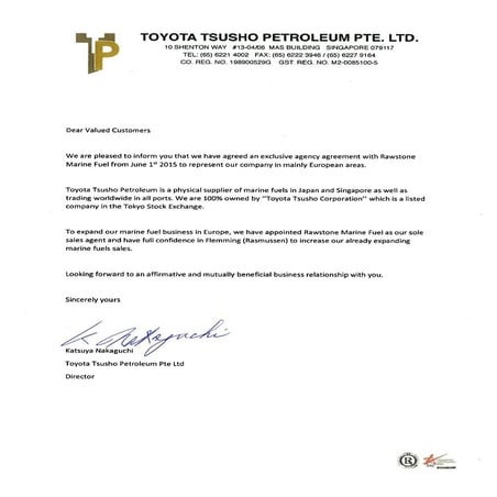 Rawstone Marine Fuel letter to customers signed | PDF