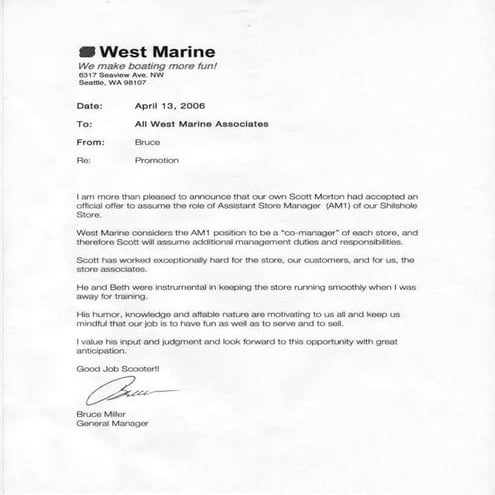 Letter of Recommendation - West Marine | PDF