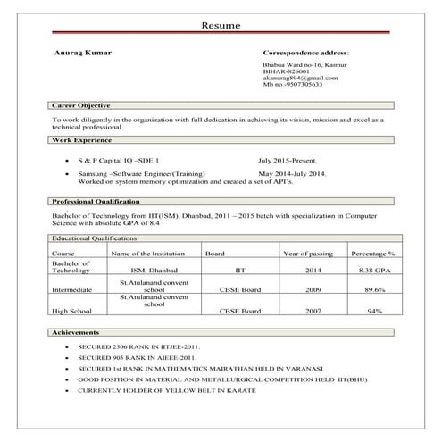 Anurag Kumar Resume | PDF