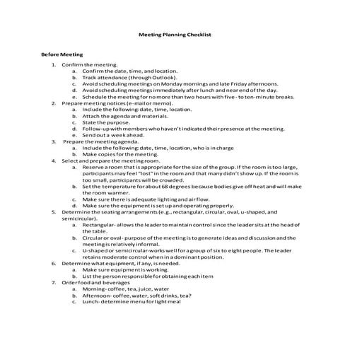 Meeting Planning Checklist | DOCX