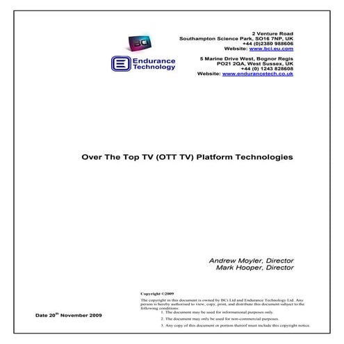 Over The Top Tv Platform Technologies - Overview | PDF